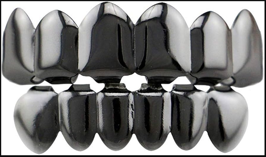 Black Gunmetal Removeable Mouth Teeth Grillz Upper & Lower Set + Molds - Body Jewelry