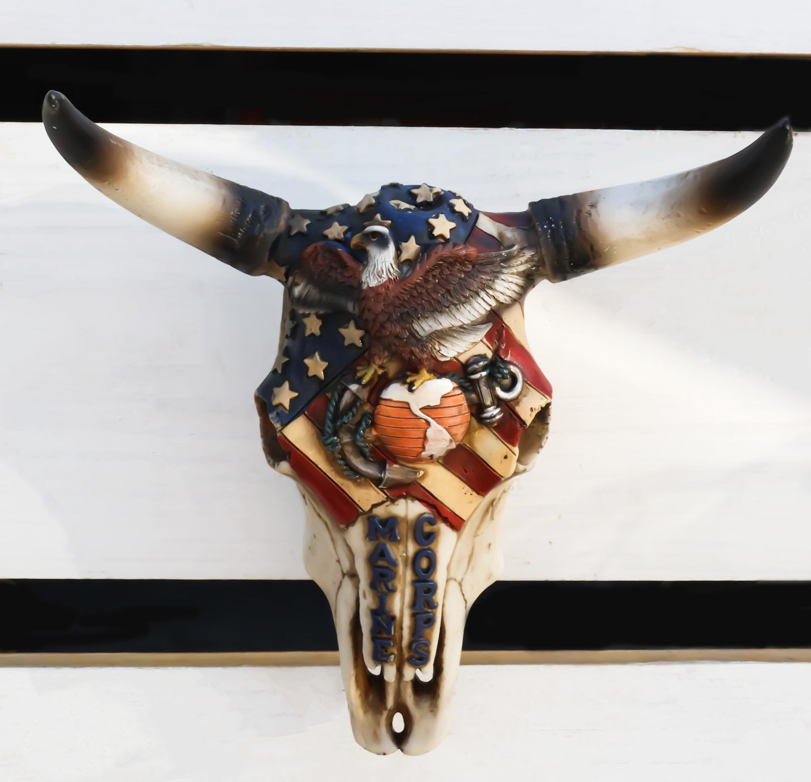 Western Marine Patriotic US Flag American Bald Eagle Cow Skull Wall ...