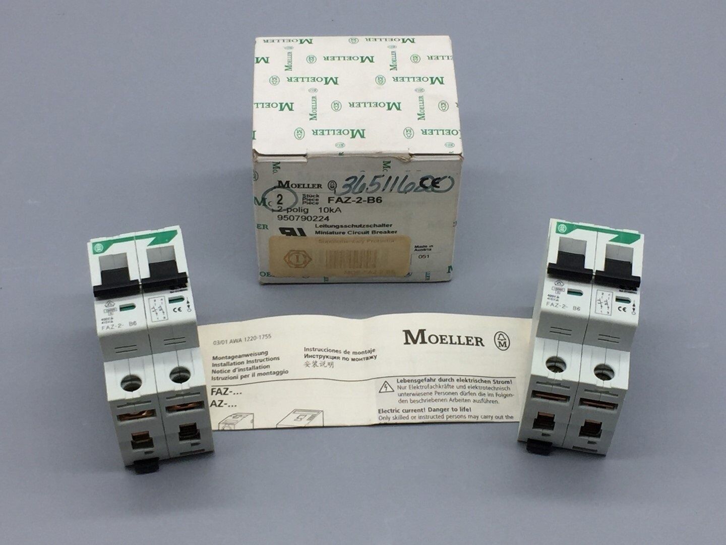 MOELLER FAZ-2-B6 CIRCUIT BREAKER 6A & 10KA QTY PACK OF 2 PN# FAZ-2-B6 ...