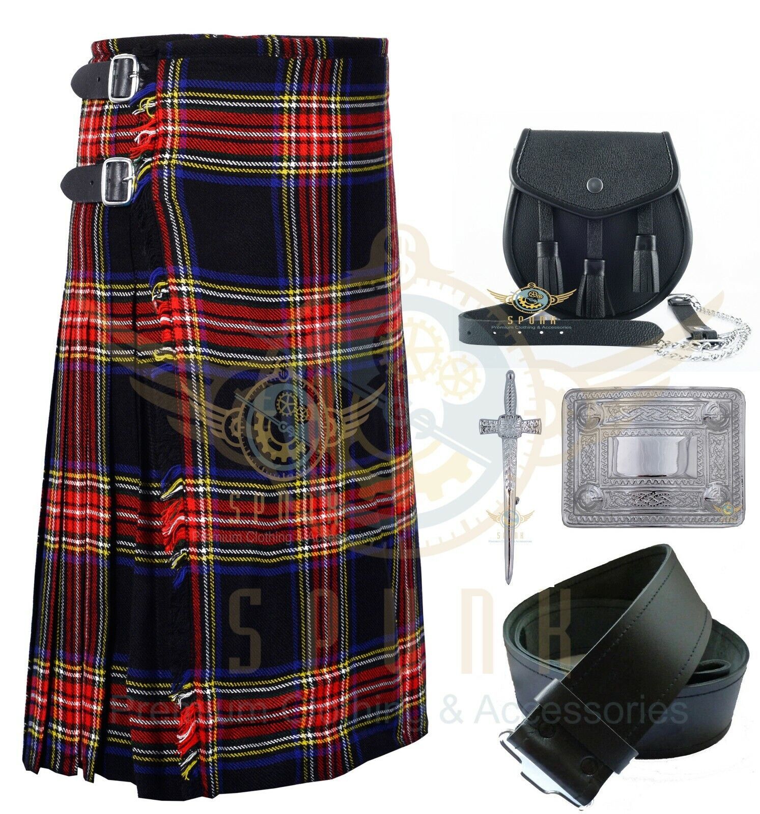 Scottish Traditional Kilts - Highland Black Stewart Tartan 8 yard kilt ...