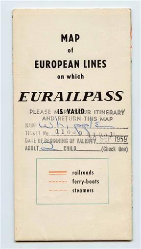 Map of European Lines on Which Eurailpass is Valid 1959 Railroad Ferry ...