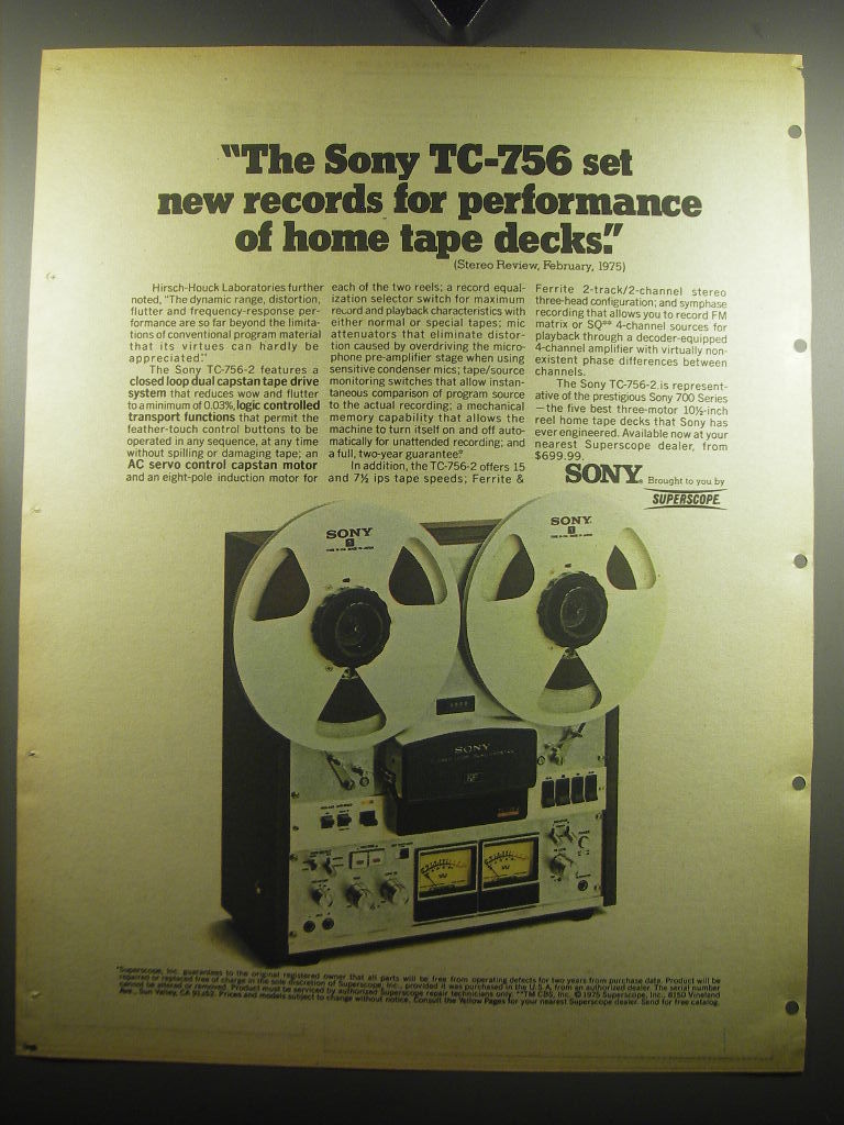 1975 Sony TC-756-2 Tape Deck Ad - The Sony TC-756 set new records - 1980-89