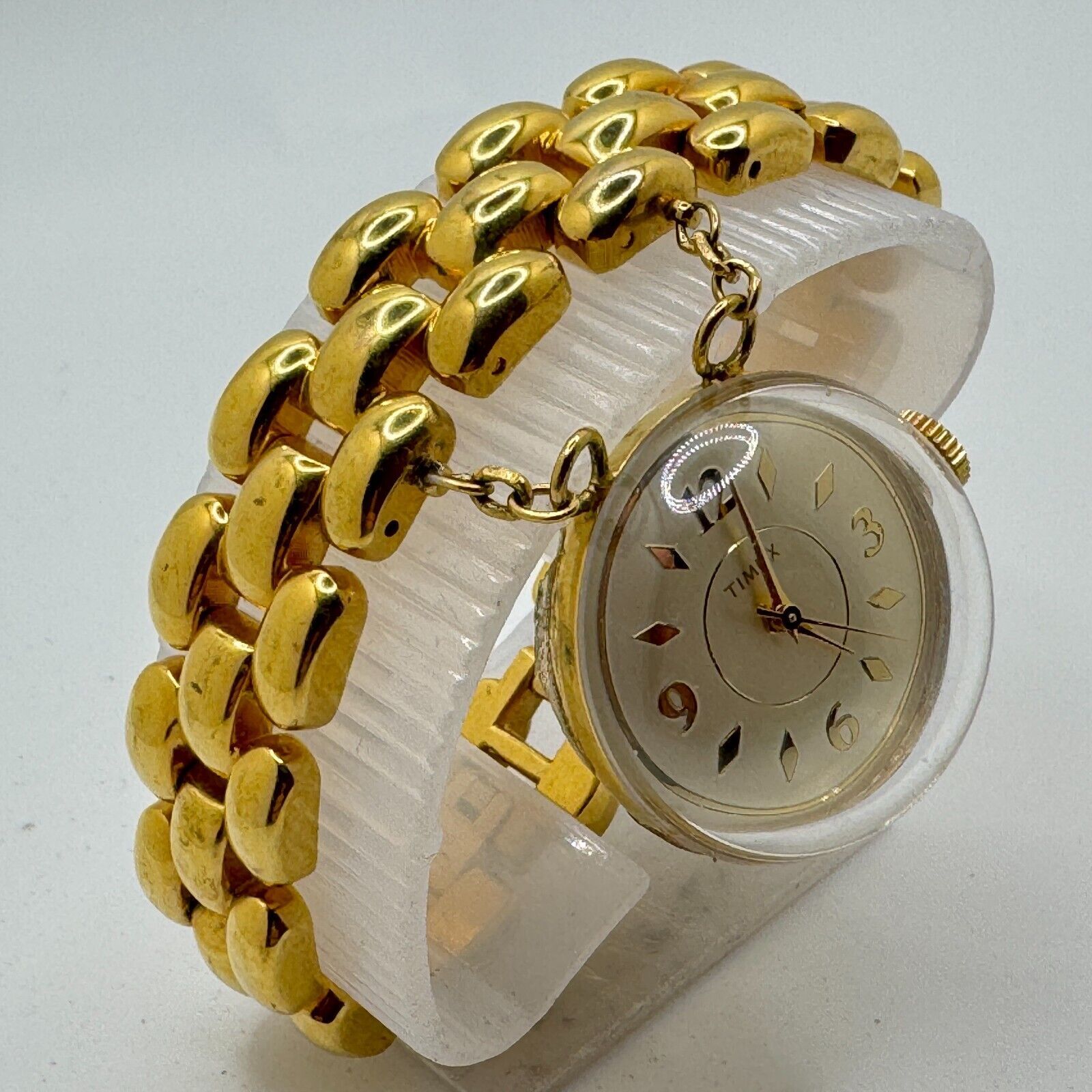VTG Timex Quartz Watch Women Gold Tone High Dome Bubble Bracelet ...