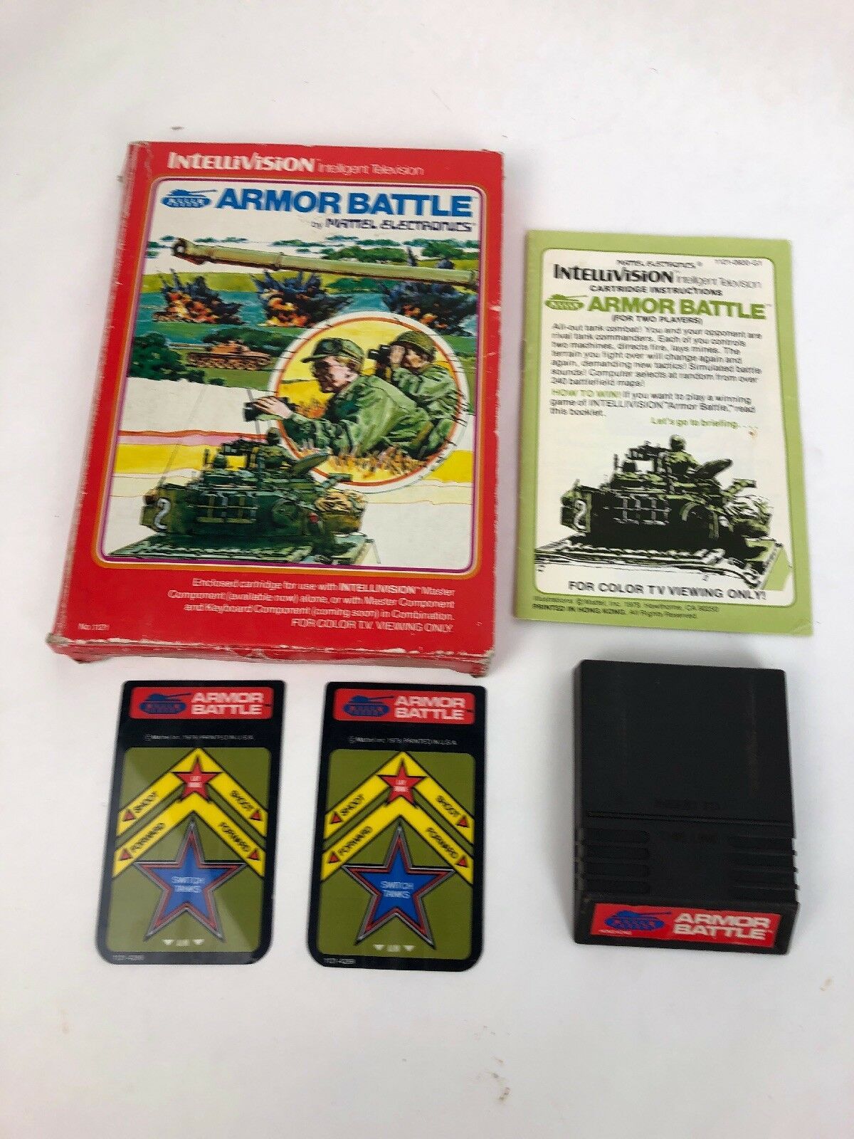 1979 MATTEL INTELLIVISION "ARMOR BATTLE" W/2 CONTROLLER OVERLAYS ...