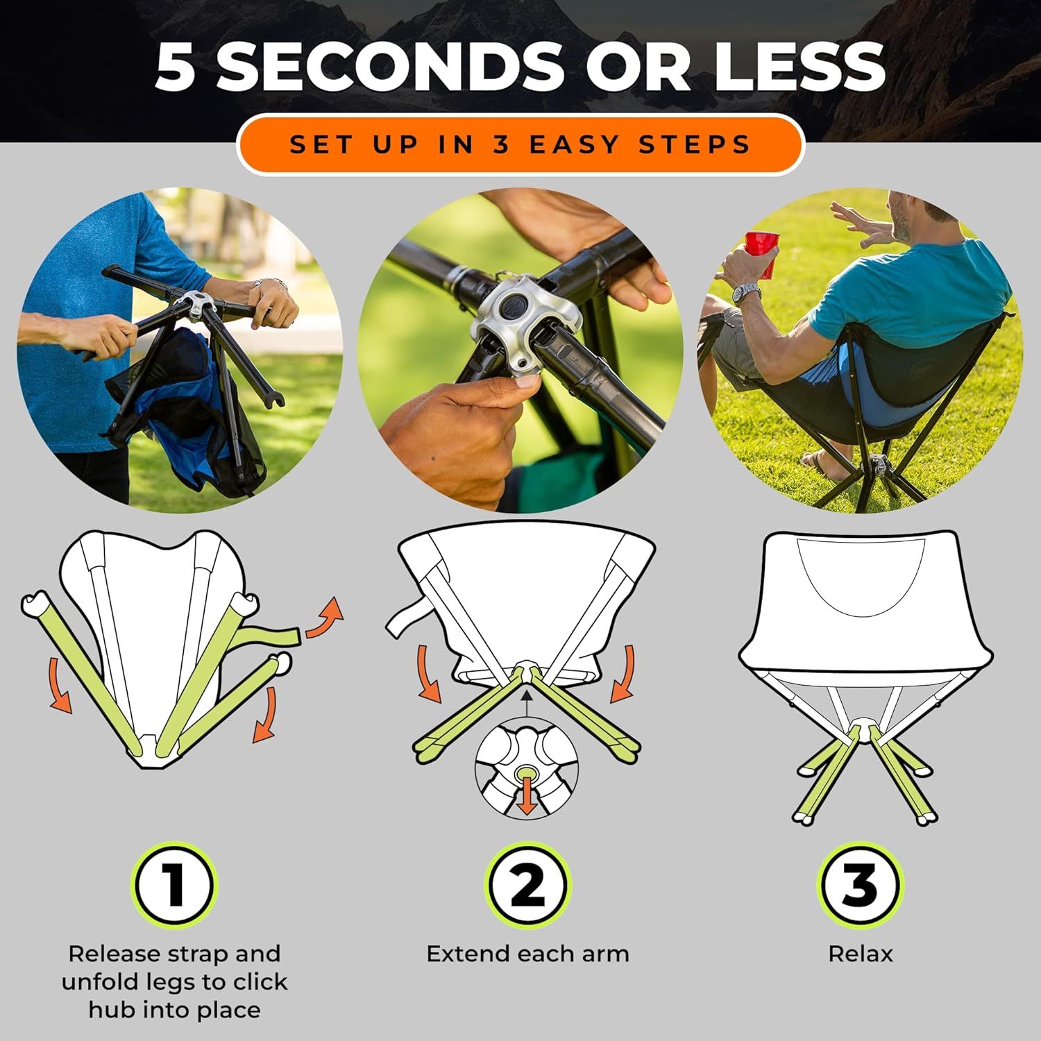 Cliq Portable Camping Chair - Collapses To Size Of Water Bottle ...