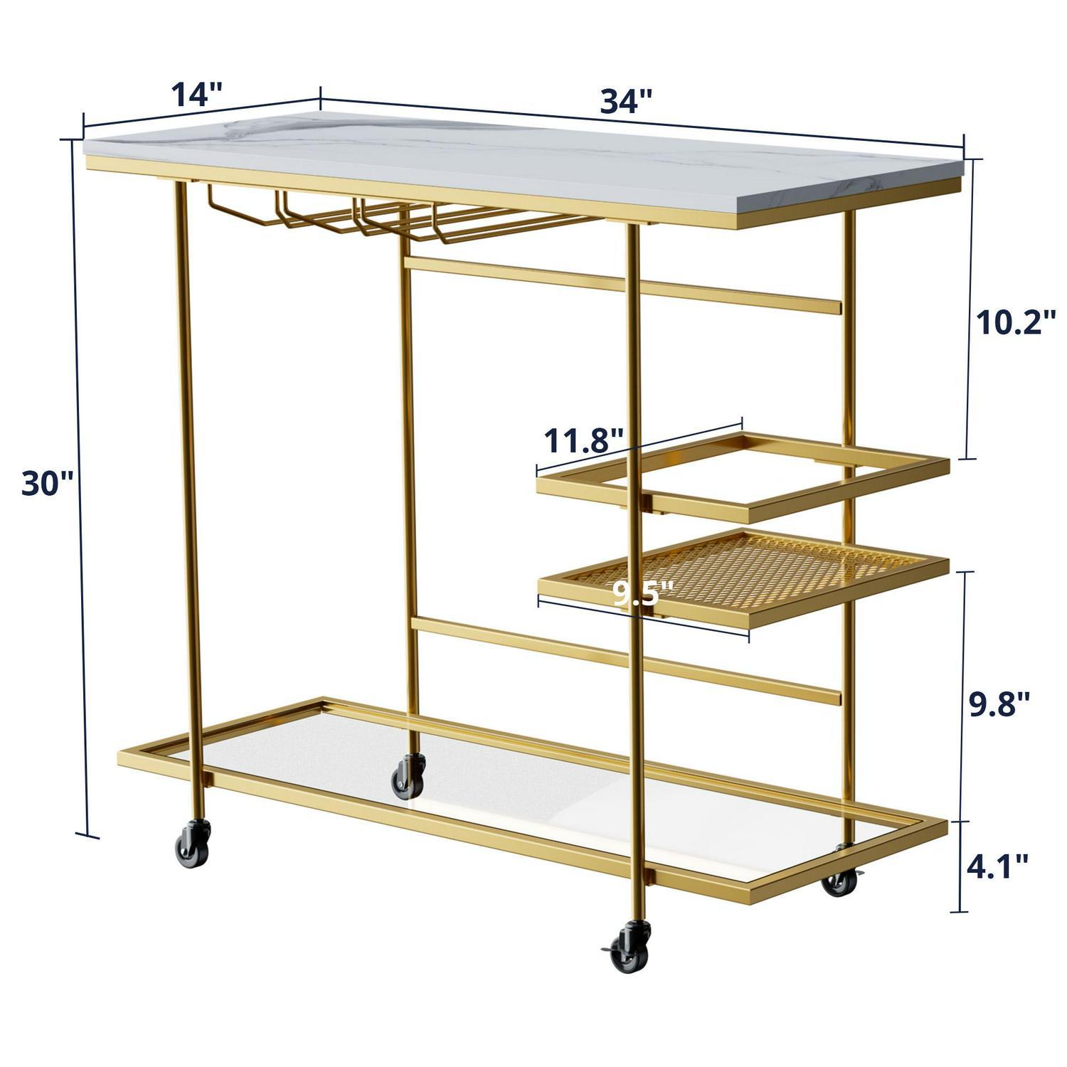 Cozy Castle Large Bar Cart, 2-Tier and Side Tray, Wheeled, - Bar Carts ...