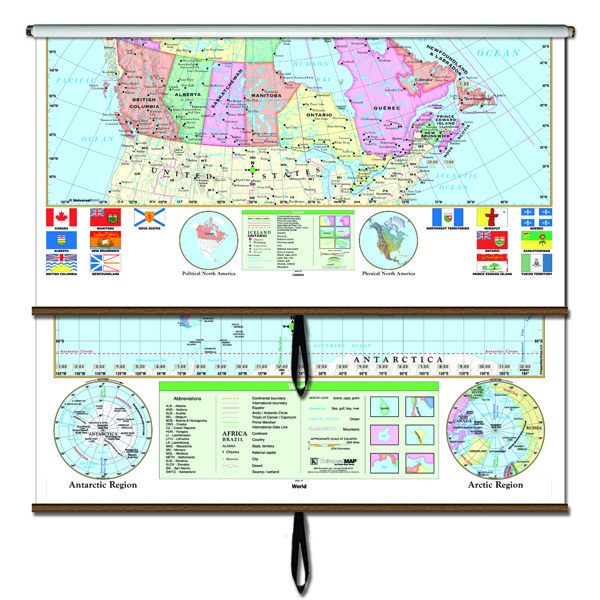 Canada/World Essential Combo Classroom Wall Map on Roller - Maps & Atlases