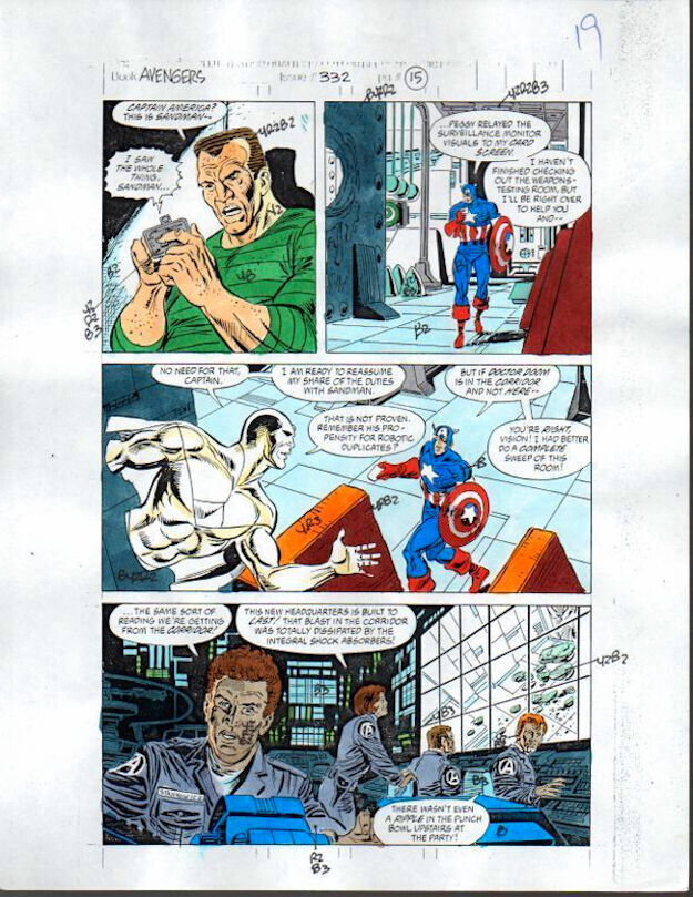Original 1991 Avengers 332 color guide art page:Captain America,Sandman ...