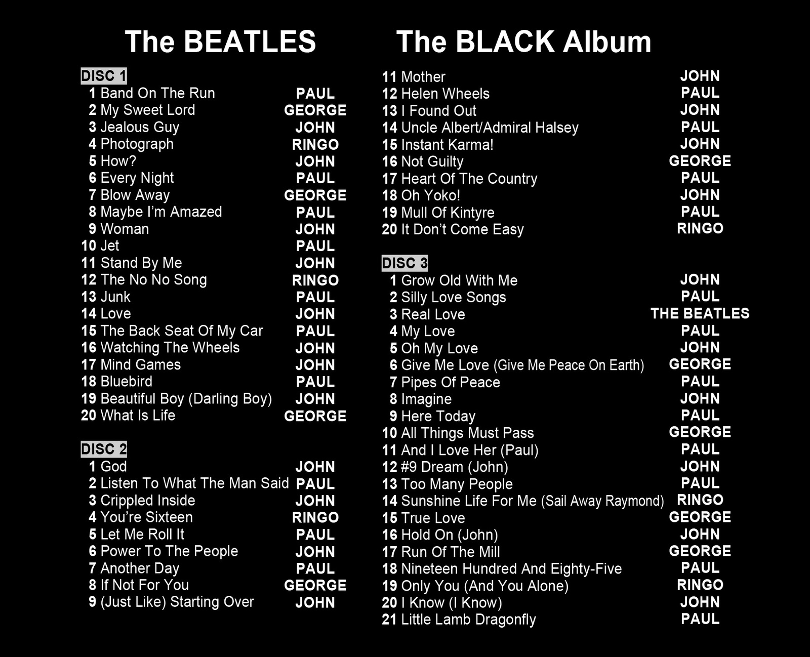 The Beatles - The Black Album VOLUME ONE!! 3-CD Best of Solo Beatles ...