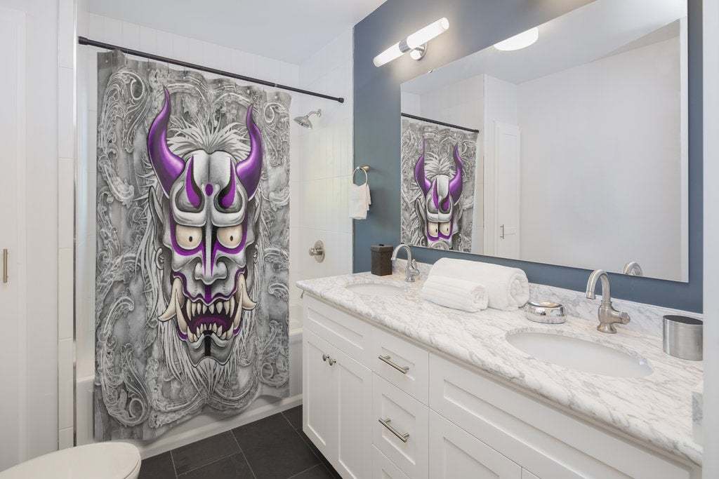 White Goth Oni Shower Curtain, Japanese Demon, Fantasy Art Bathroom ...