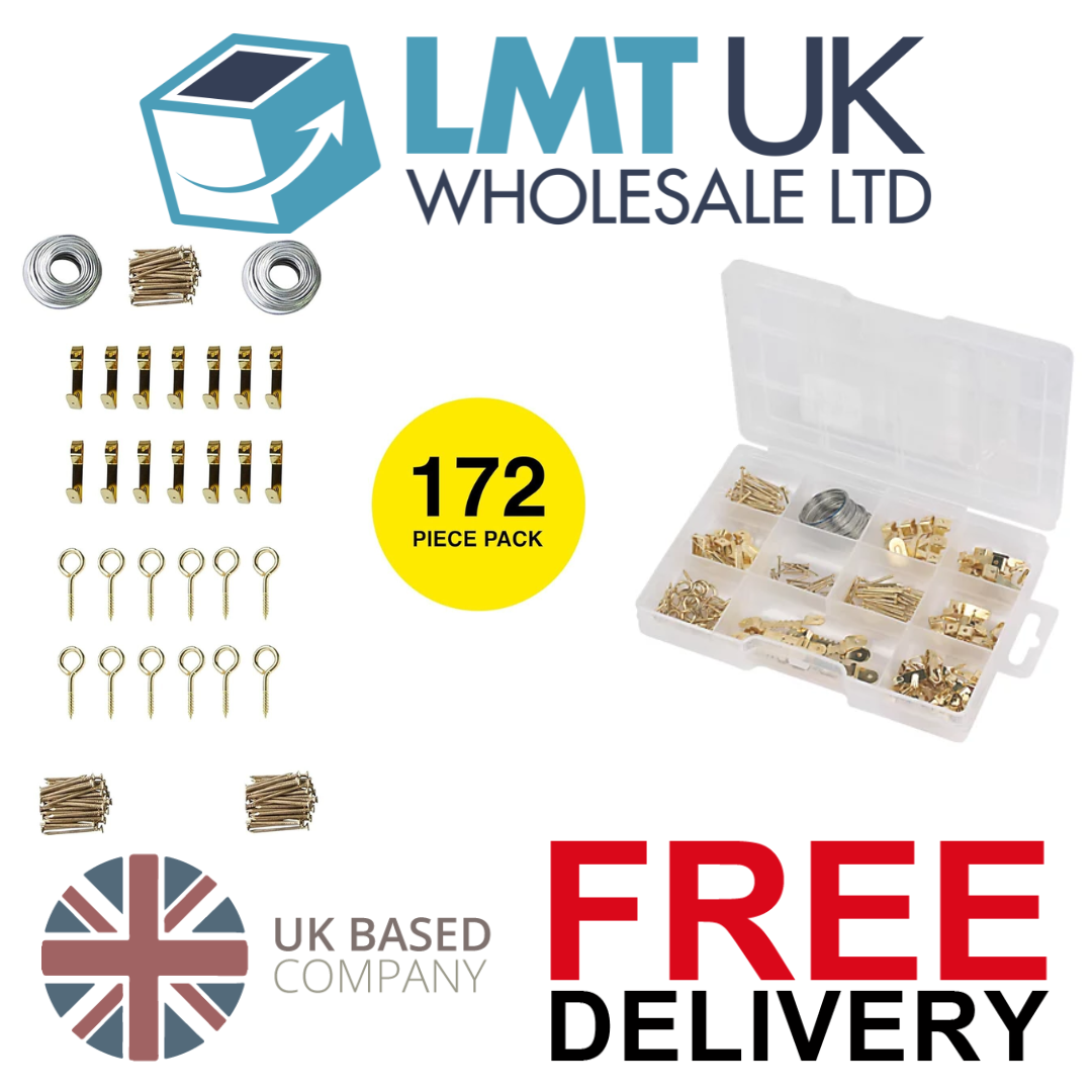 Picture Hanging Kit 172pk - Photo Frame Hooks Brass Nails Wire Complete ...