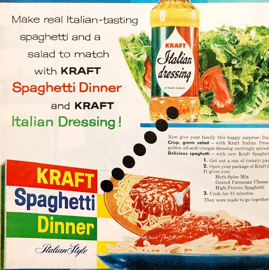 1959 Kraft Italian Spaghetti Dinner Dressing Advertisement Boxed Meal ...