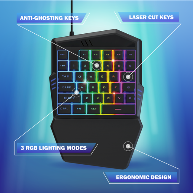USB Bugha Exclusive RGB LED Color Changing One Handed Ergonomic Gaming ...