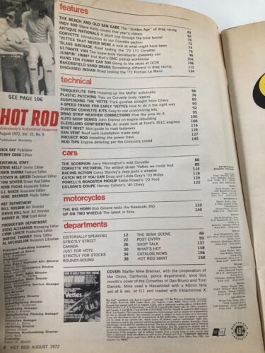 VTG Hot Rod Magazine August 1972 Corvettes of Dan Bruno and Tom Daniels ...