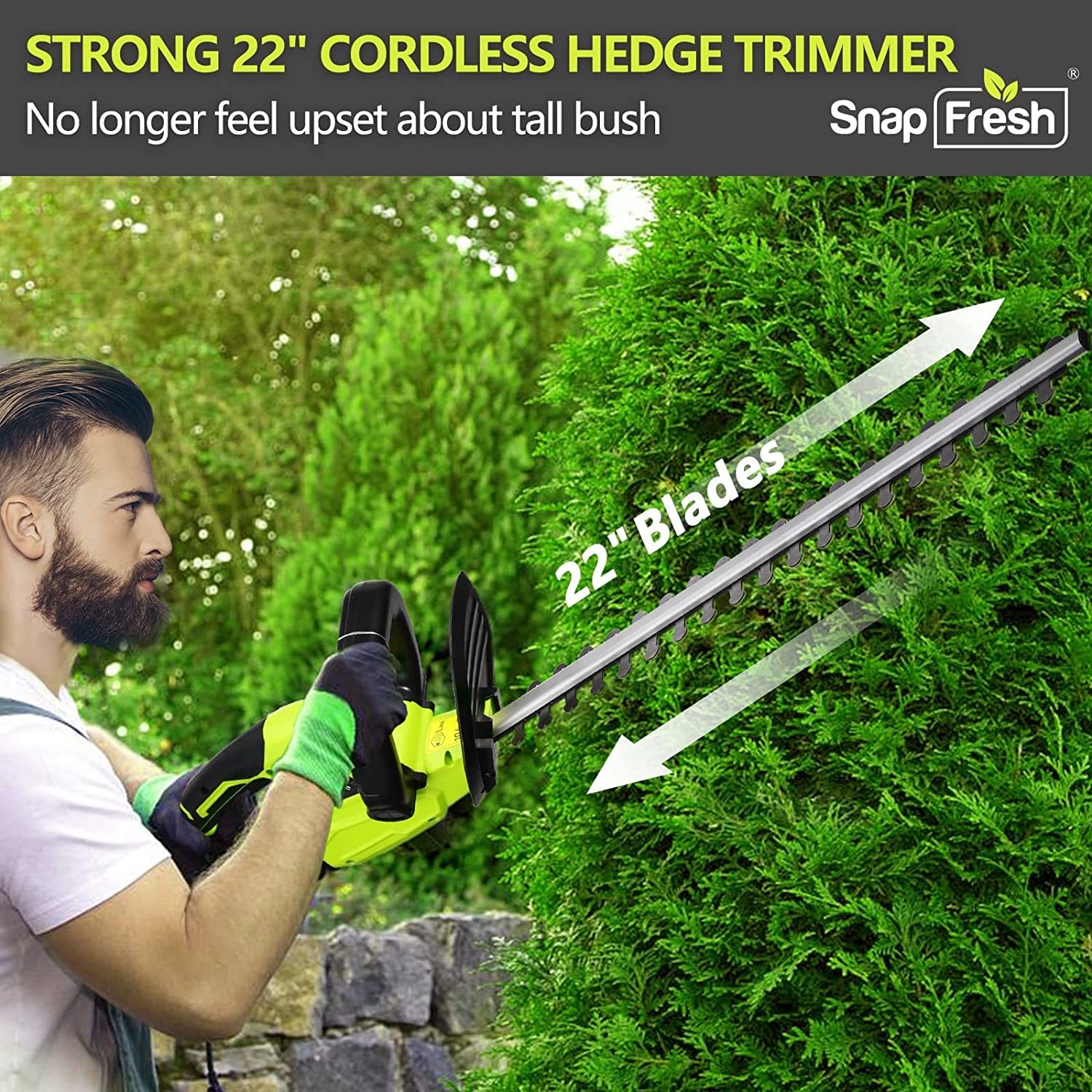 SnapFresh 20V Cordless Hedge Trimmer - 22" Dual-Action Blade,, Grass ...