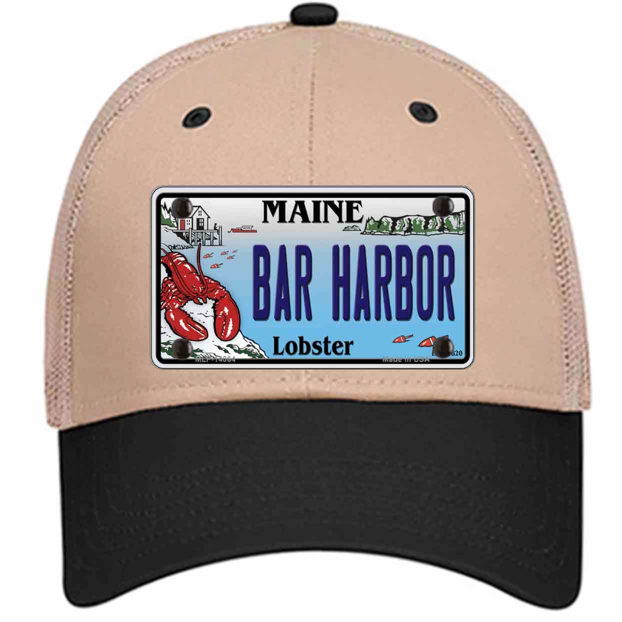 Bar Harbor Maine Lobster Novelty Khaki Mesh License Plate Hat - Hats
