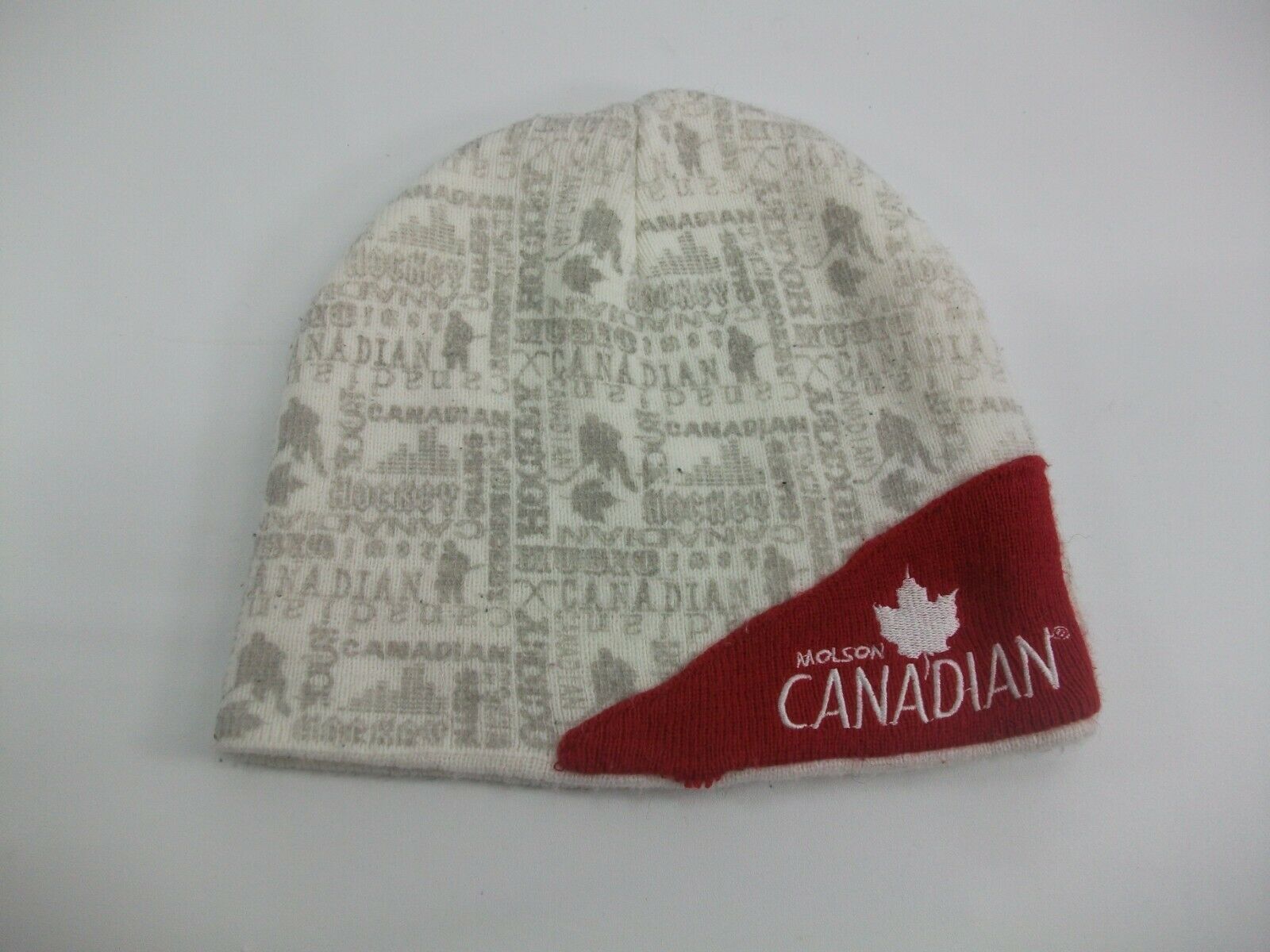 Molson Canadian Hockey Winter Hat Red White Gray Toque Beanie Stocking ...