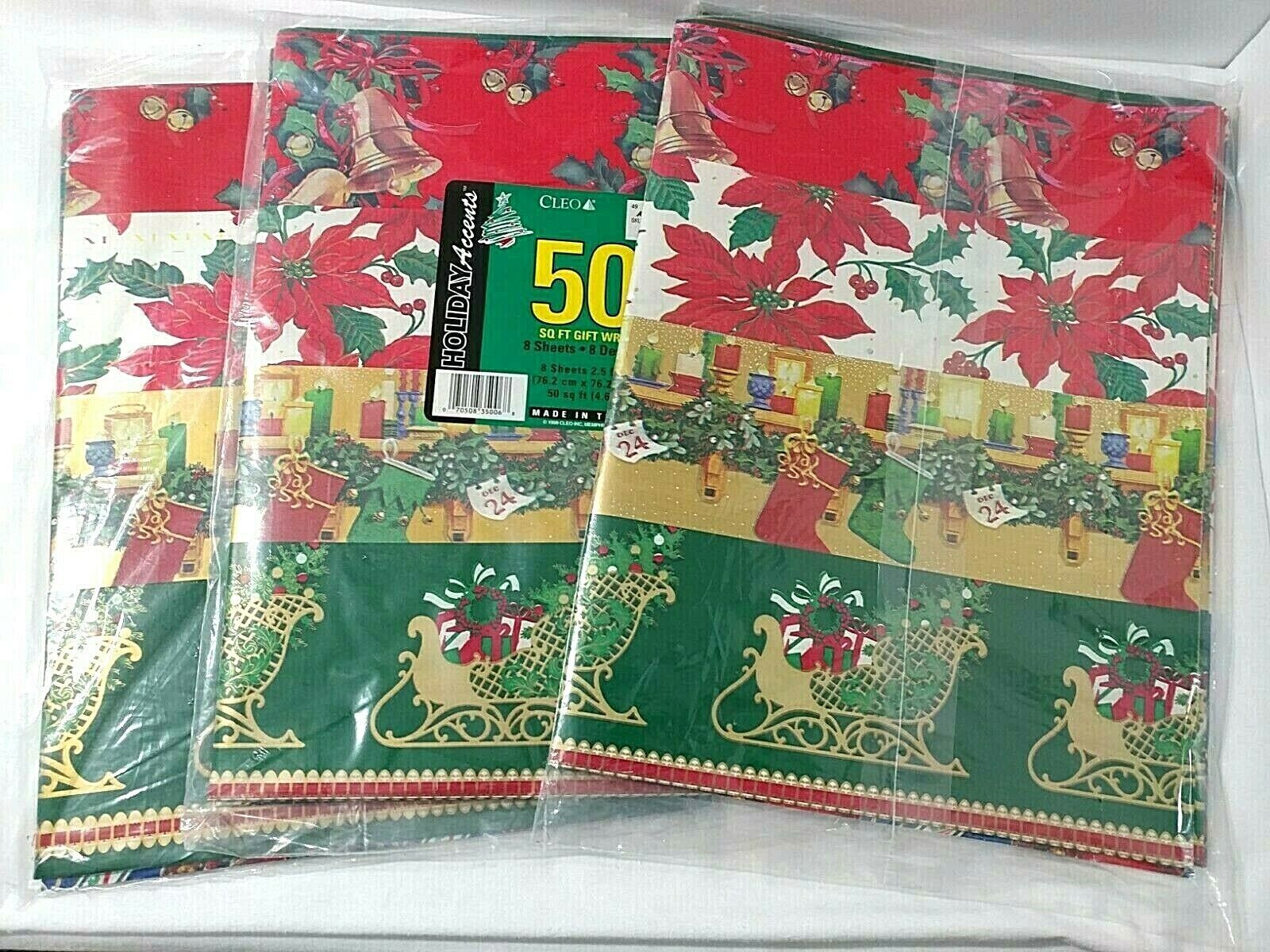Vtg Sealed 150 sq ft CLEO Christmas Sheet Wrapping Paper 24 Sheets 8 ...