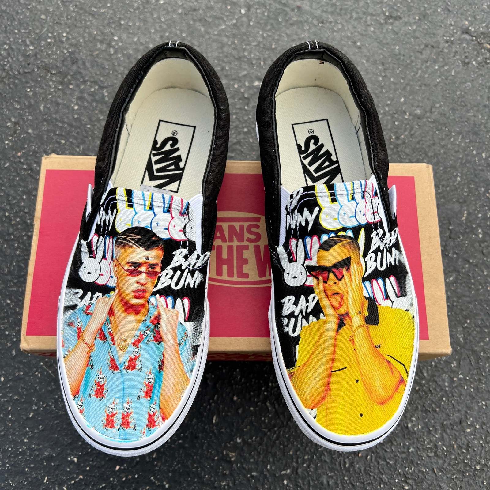 Bad Bunny Custom Sneakers - Black Slip On Vans - Men's And Women's ...