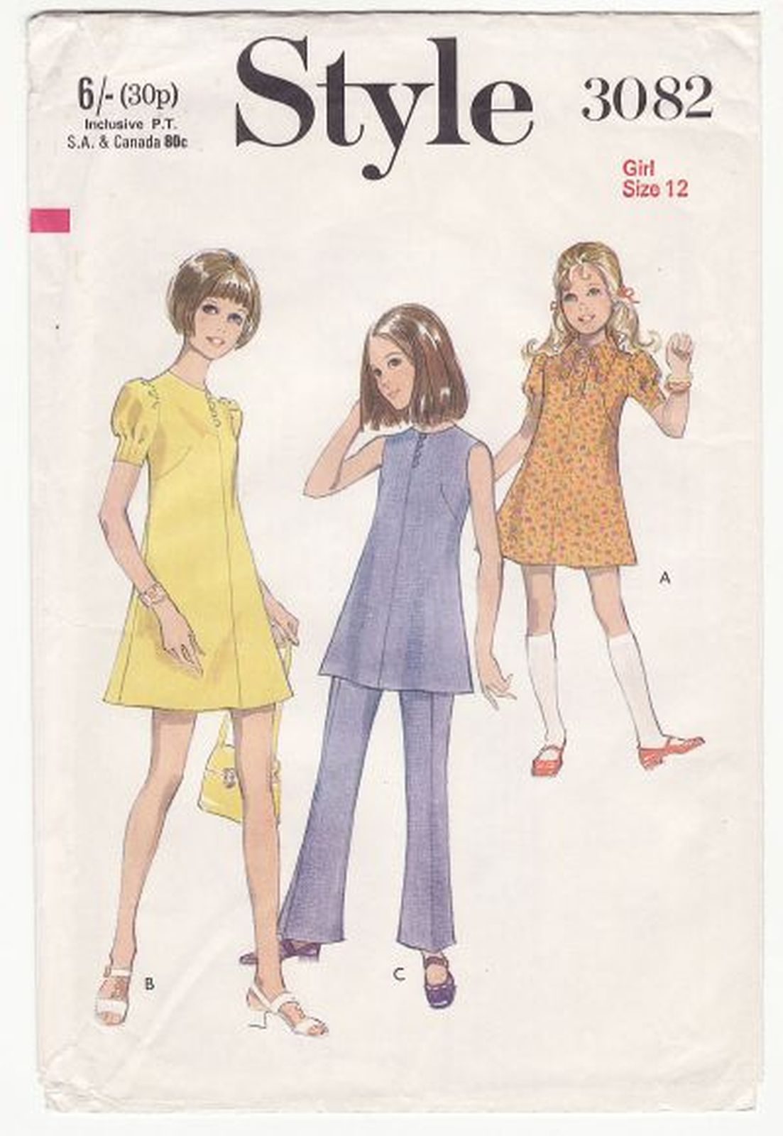 Vintage 1970 Girls Style Dress Tunic Trousers Pants Sew Pattern S12 ...