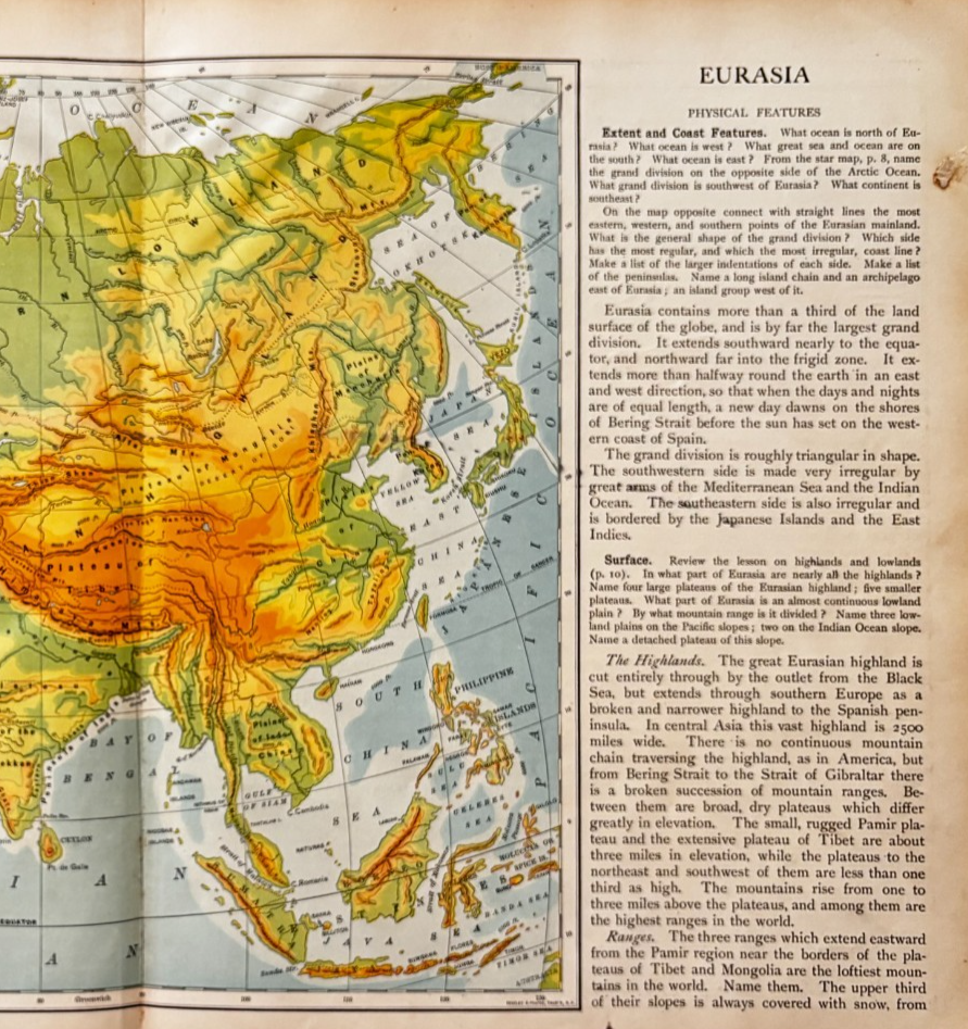 1898 Map Eurasia Europe Asia Victorian Physical Southeast Asia Print ...
