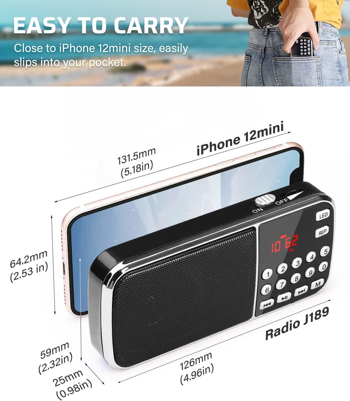 Prunus J-189 Bluetooth Am Fm Radio, Small Portable Radio - Dual Speaker ...