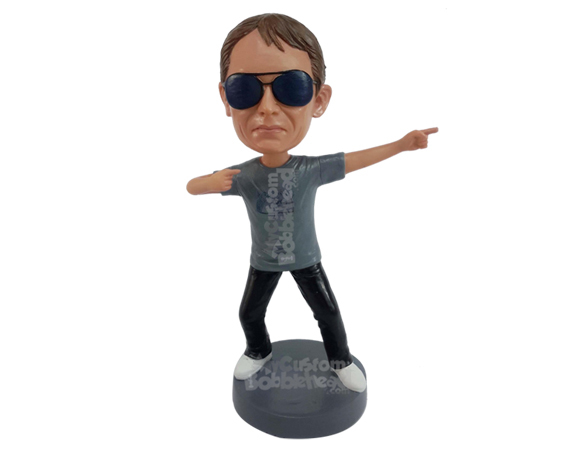 Custom Bobblehead Cool Man Pointing Towards A Direction With Both Hands ...