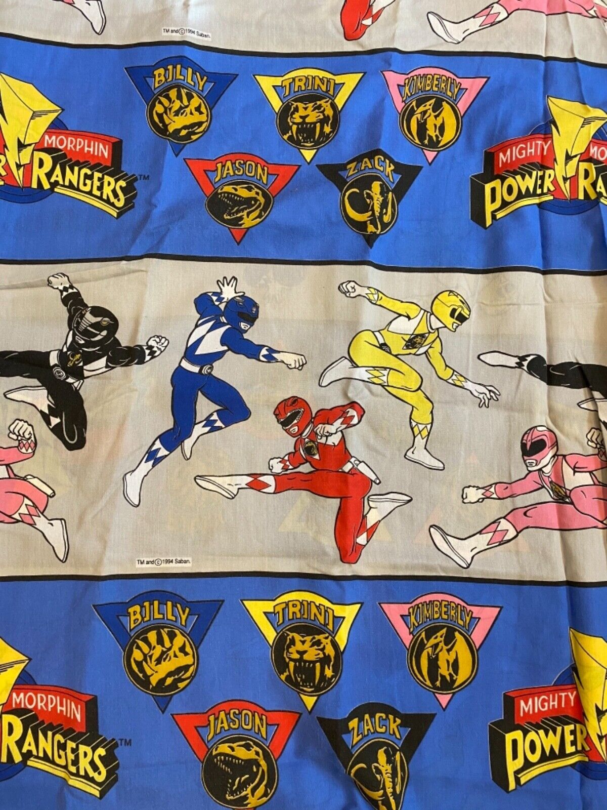 Vintage Mighty Morphin Power Rangers Twin Flat Sheet Cutter Fabric 1994 ...