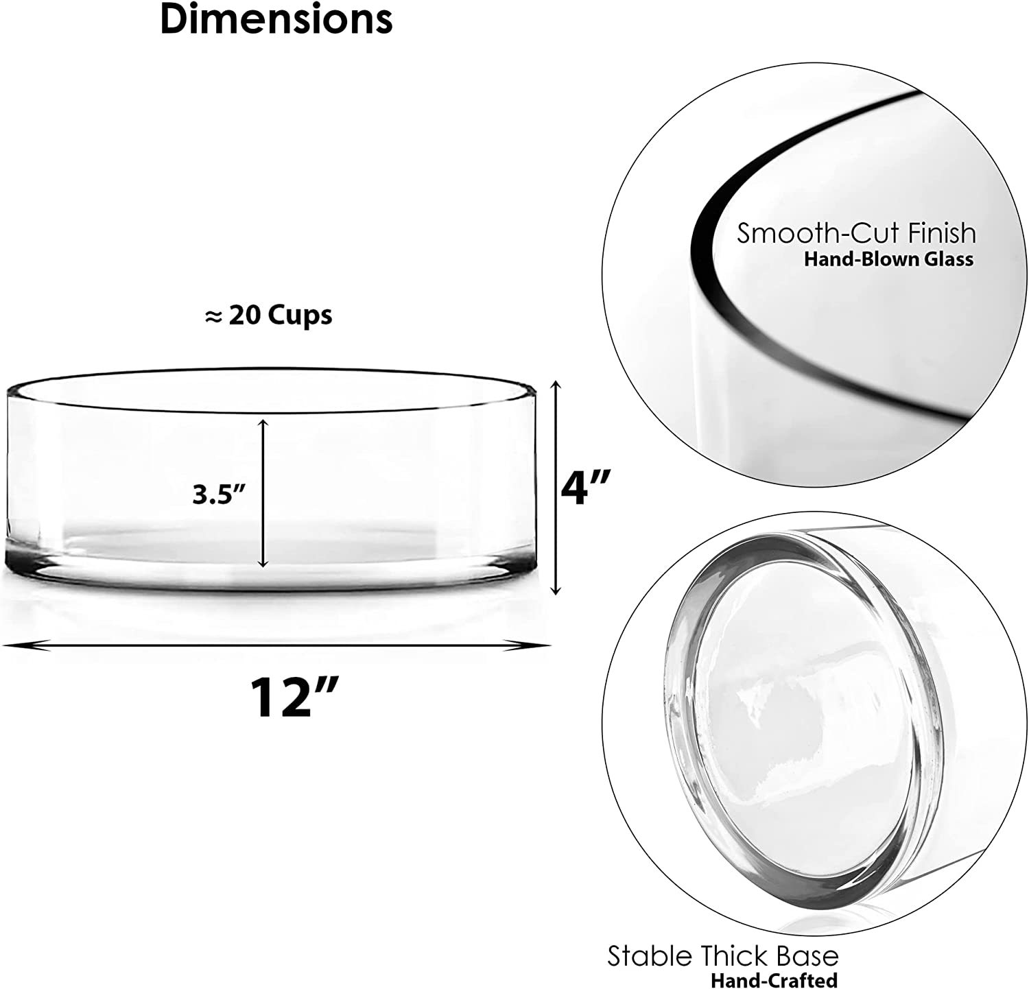 Cys Excel Wide Cylinder Clear Glass Vase (H:4" D:12") | Multiple Size ...