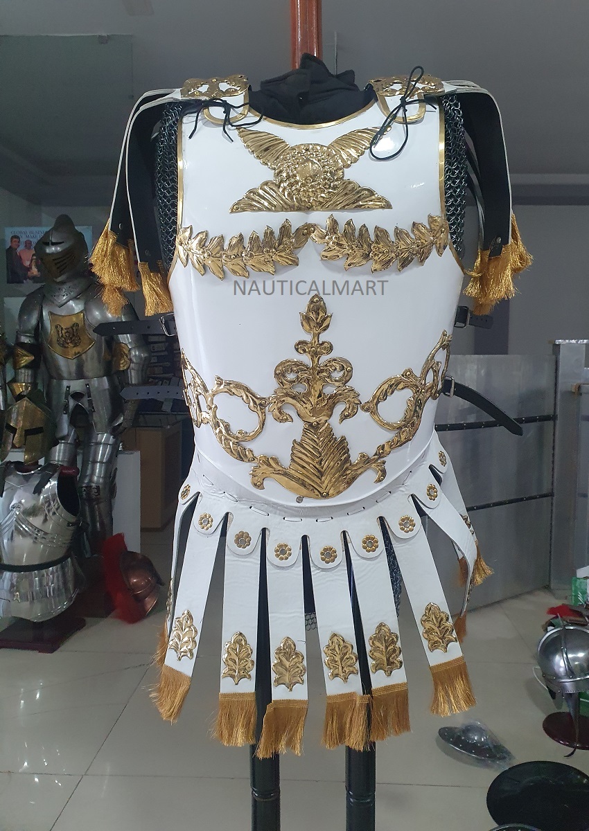 White Leather Medieval Roman Muscle Cuirass Armor Knight Breastplate ...
