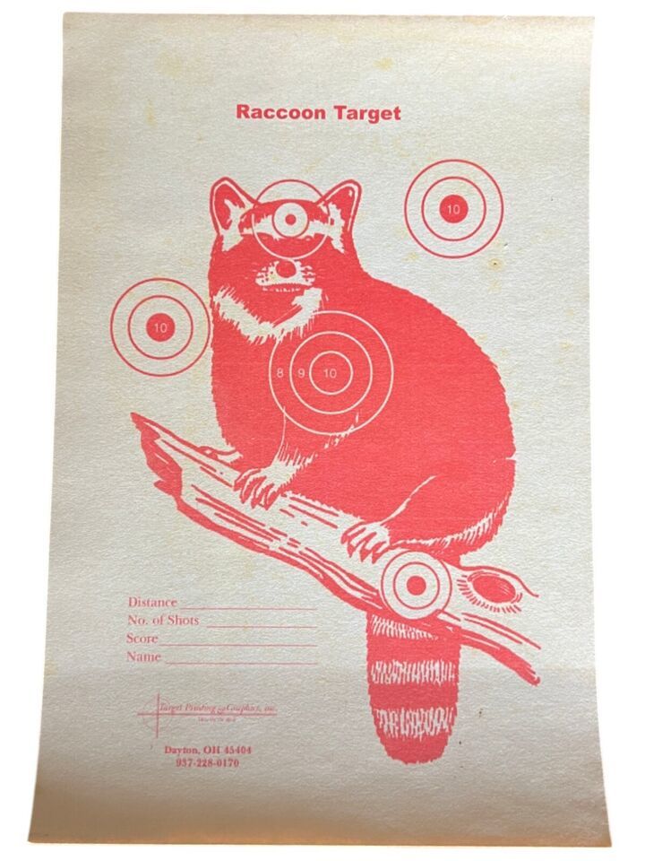 Vintage Paper Target Raccoon Tear Away Pad 25 Pages Red Varmint Animal ...