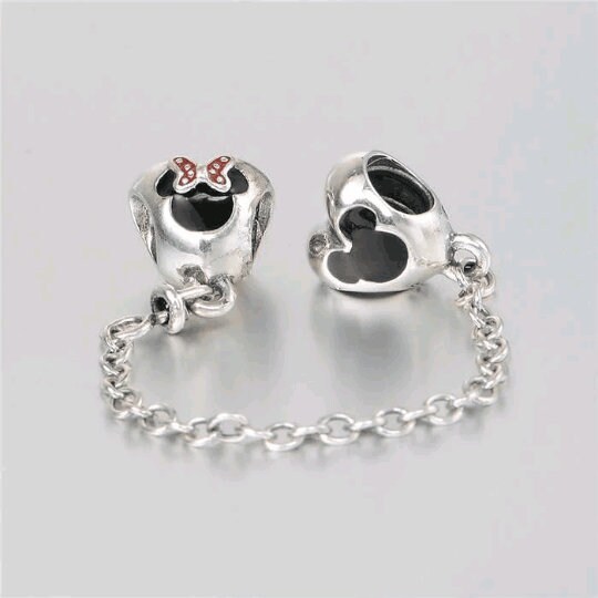 925 Sterling Silver Disney Mickey Mouse and Minnie Mouse Safety Chain ...