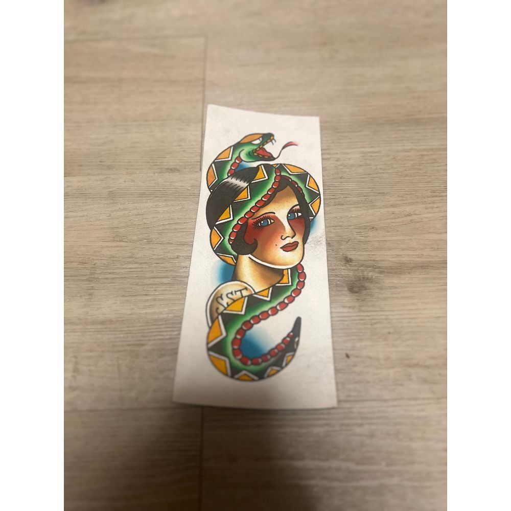 Snake Lady Tattoo Flash Sheet Card Traditional Classic - Posters & Prints