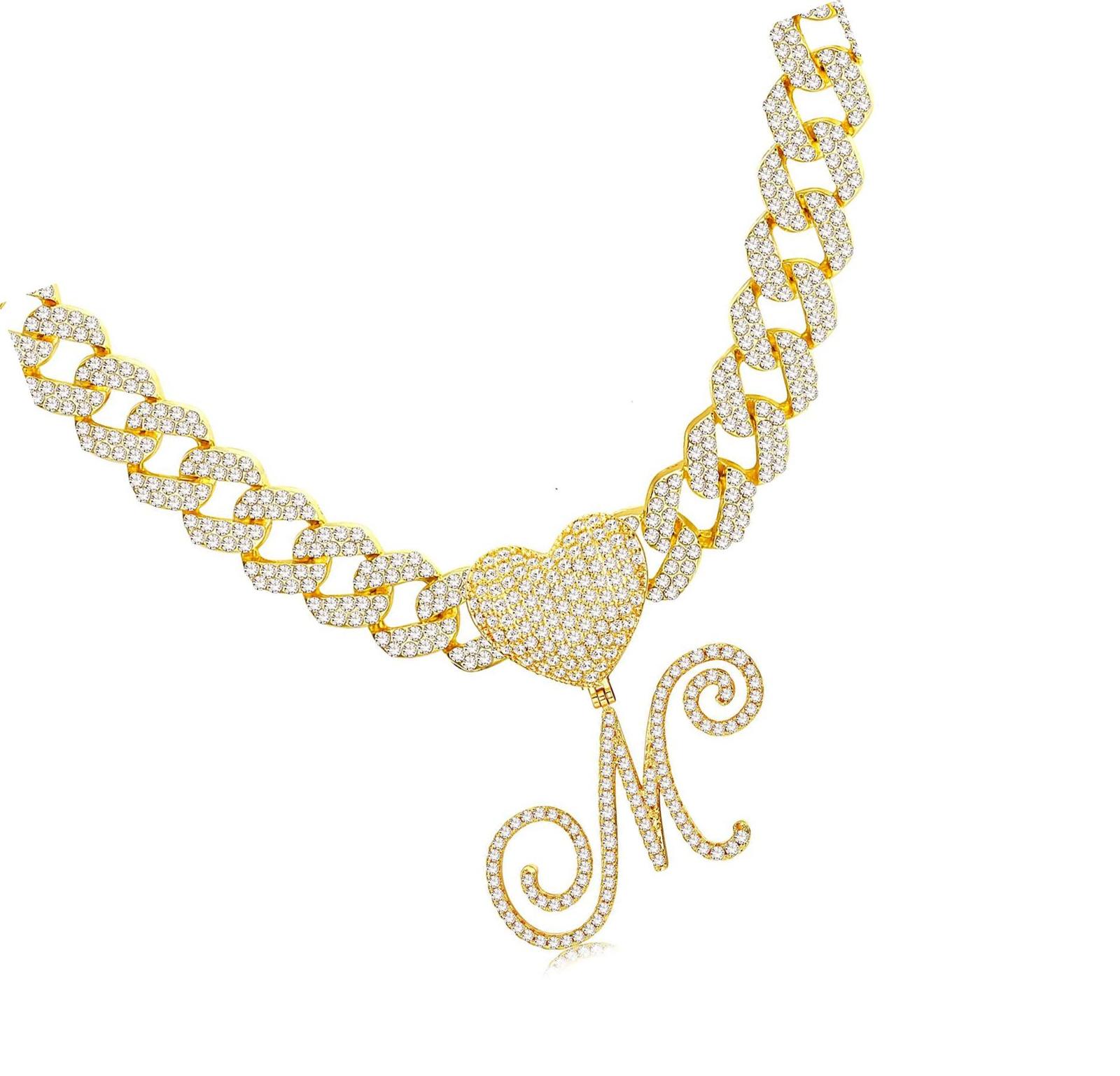 Cursive Gold Initial Pendant Necklace Iced Out Miami - Necklaces & Pendants