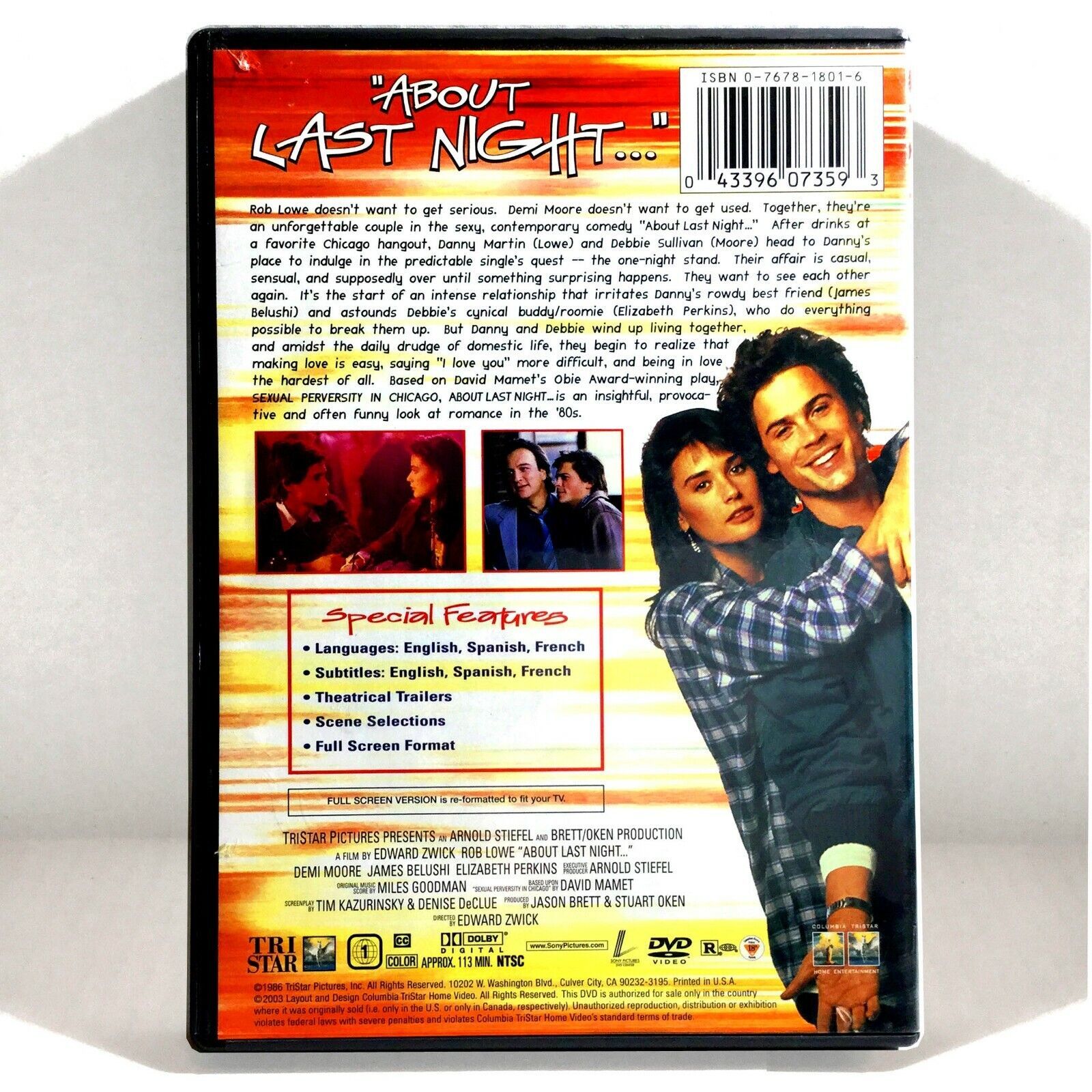 About Last Night... (DVD, 1986, Full Screen) Rob Lowe Demi Moore - DVDs ...