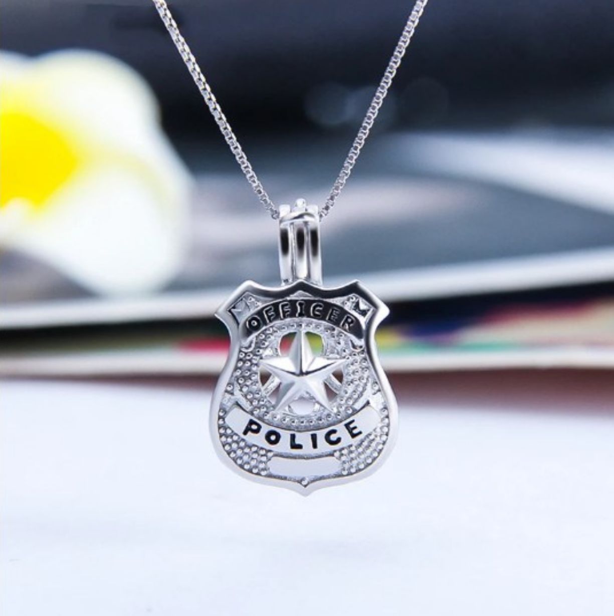 Authentic 925 Sterling Silver Police Star Pearl Cage Badge Pendant ...