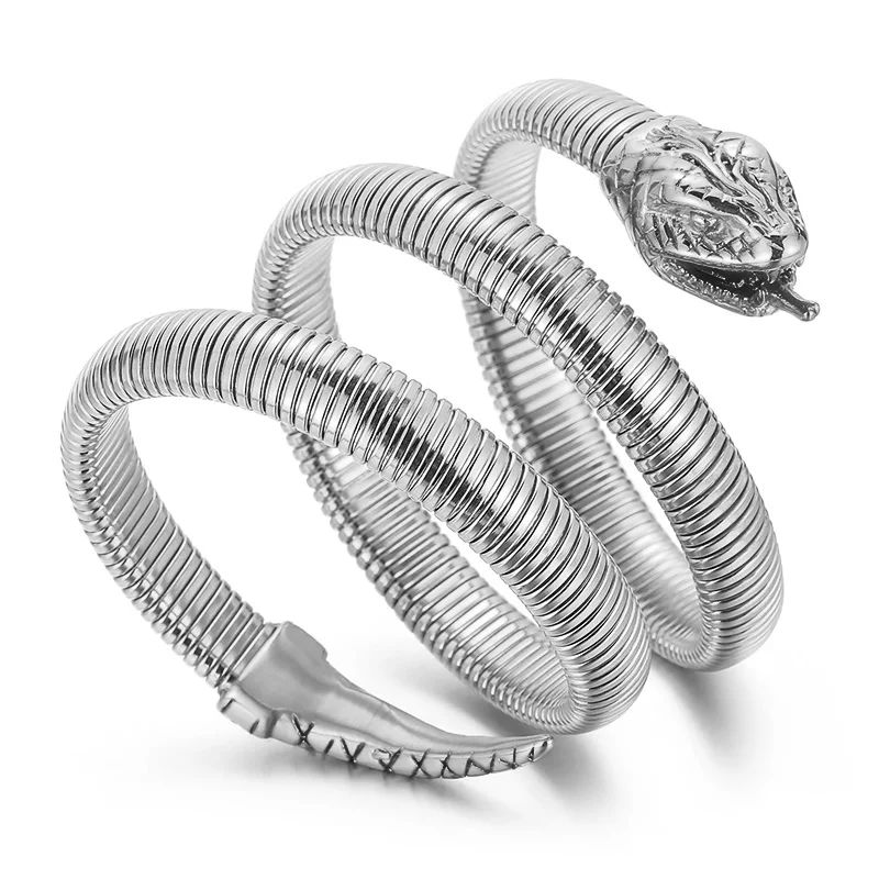 Two Colors Winding Snake Bangles Bracelet Stainless Steel Chain Punk ...