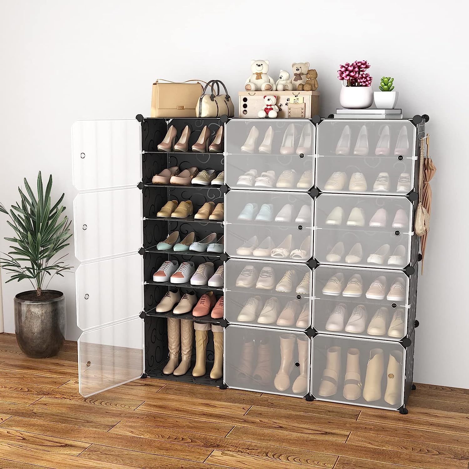 Portable Shoe Rack Organizer With Door, 48 Pairs Shoe Storage Cabinet ...