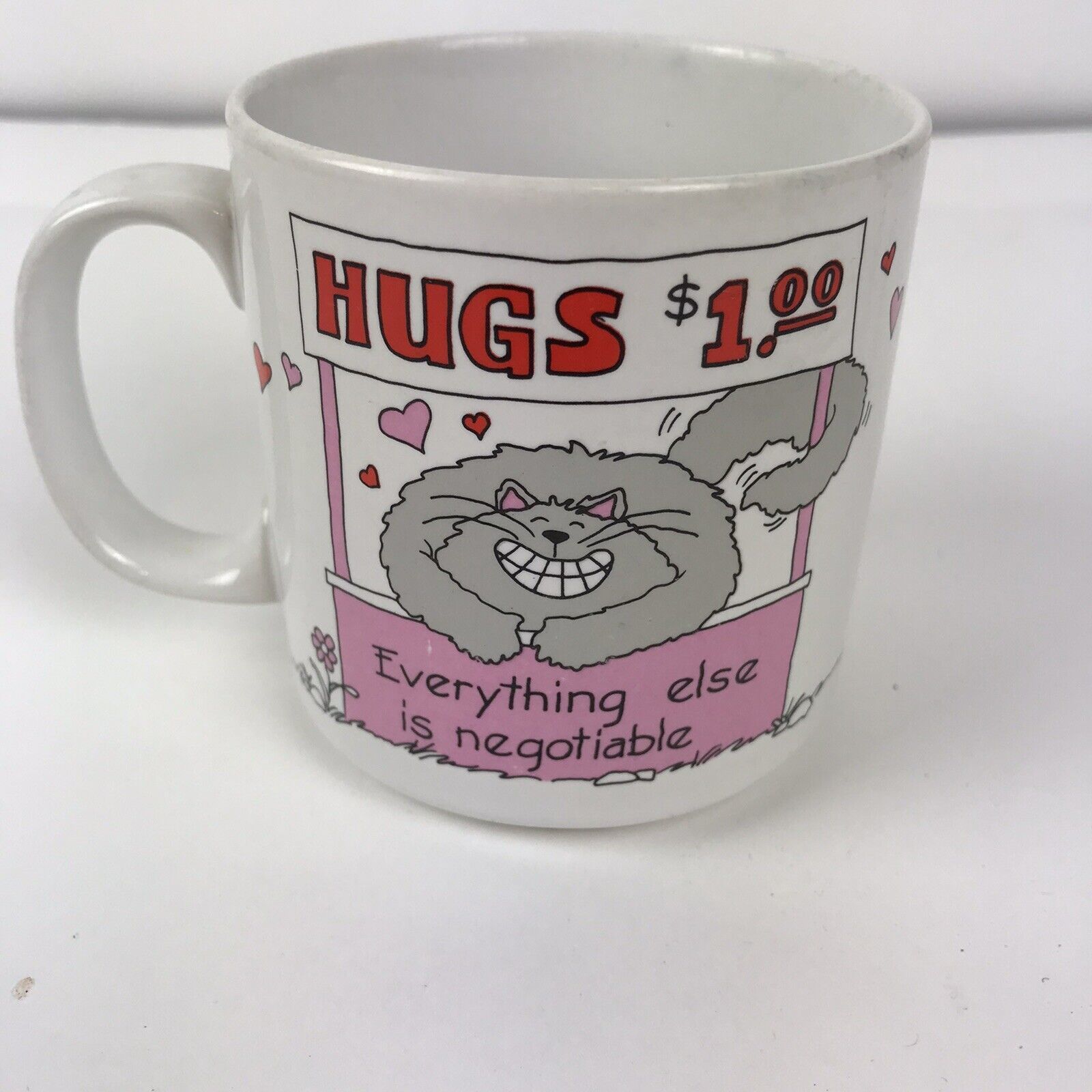 Vtg Mug RUSS Berrie cat hugs coffee cup kitty gift for cat lover hearts ...