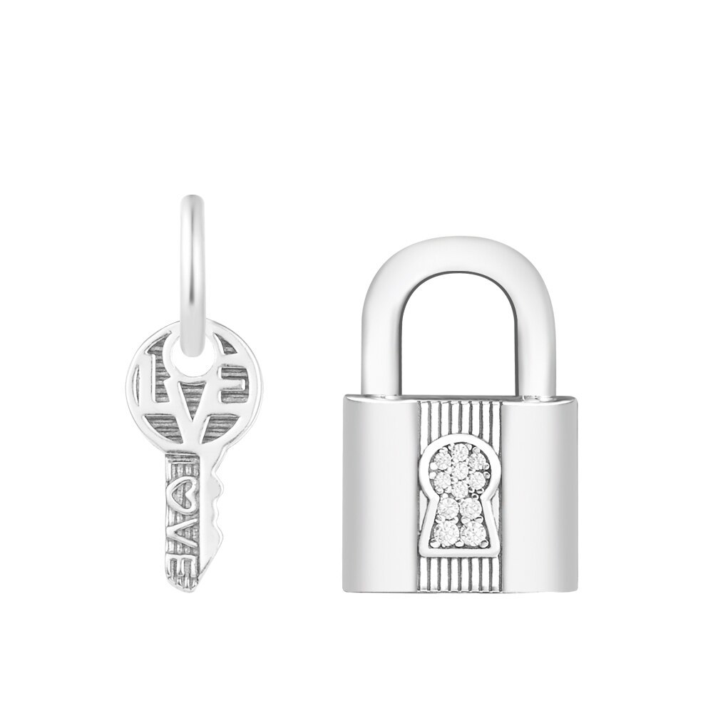 DIY Fits for Charms Bracelets Padlock and Key Dangle Beads 100% 925 ...