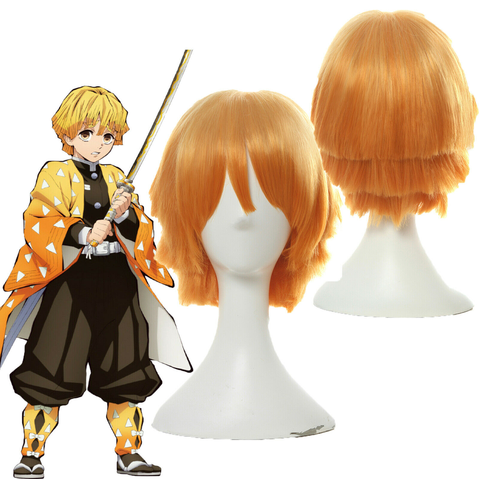 Demon Slayer Kimetsu no Yaiba Agatsuma Zenitsu Cosplay Wigs Short ...