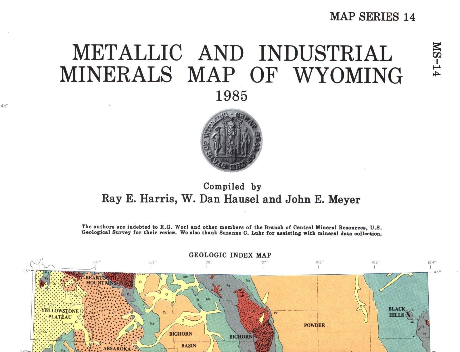 Geologic Map: Metallic and Industrial Minerals Map of Wyoming - 1900-Now