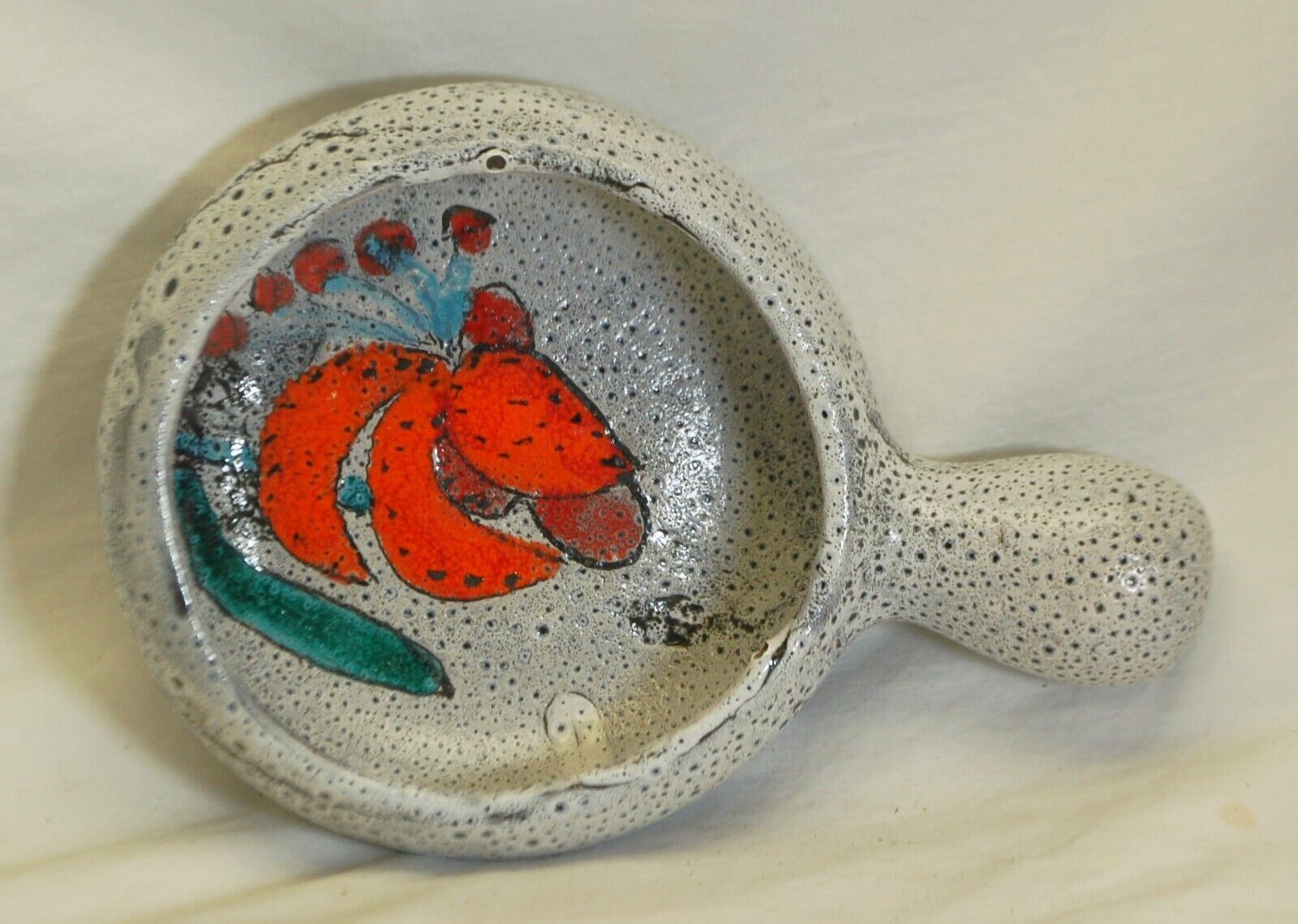 Stoneware Drip Art Pottery Soup Bowl Lug Handle Chili Pepper Designs ...