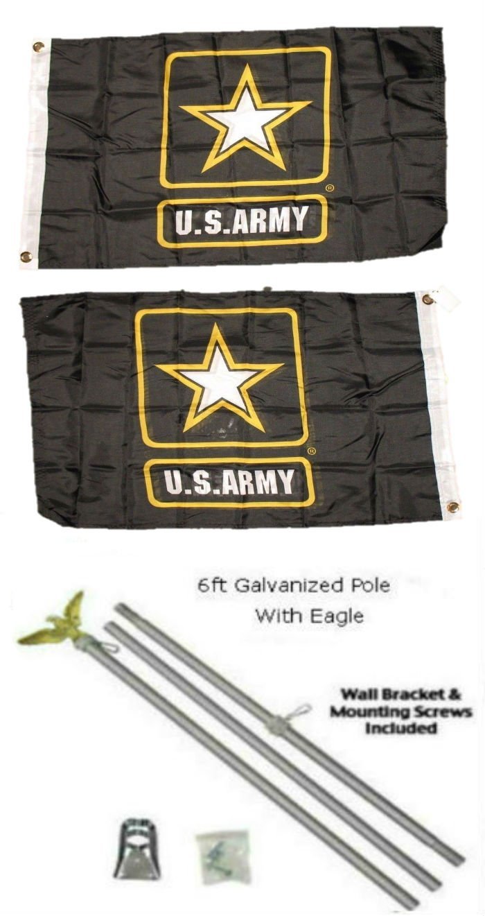 2x3 2'x3' Army Star Double Sided 2ply Flag Galvanized Pole Kit Eagle ...