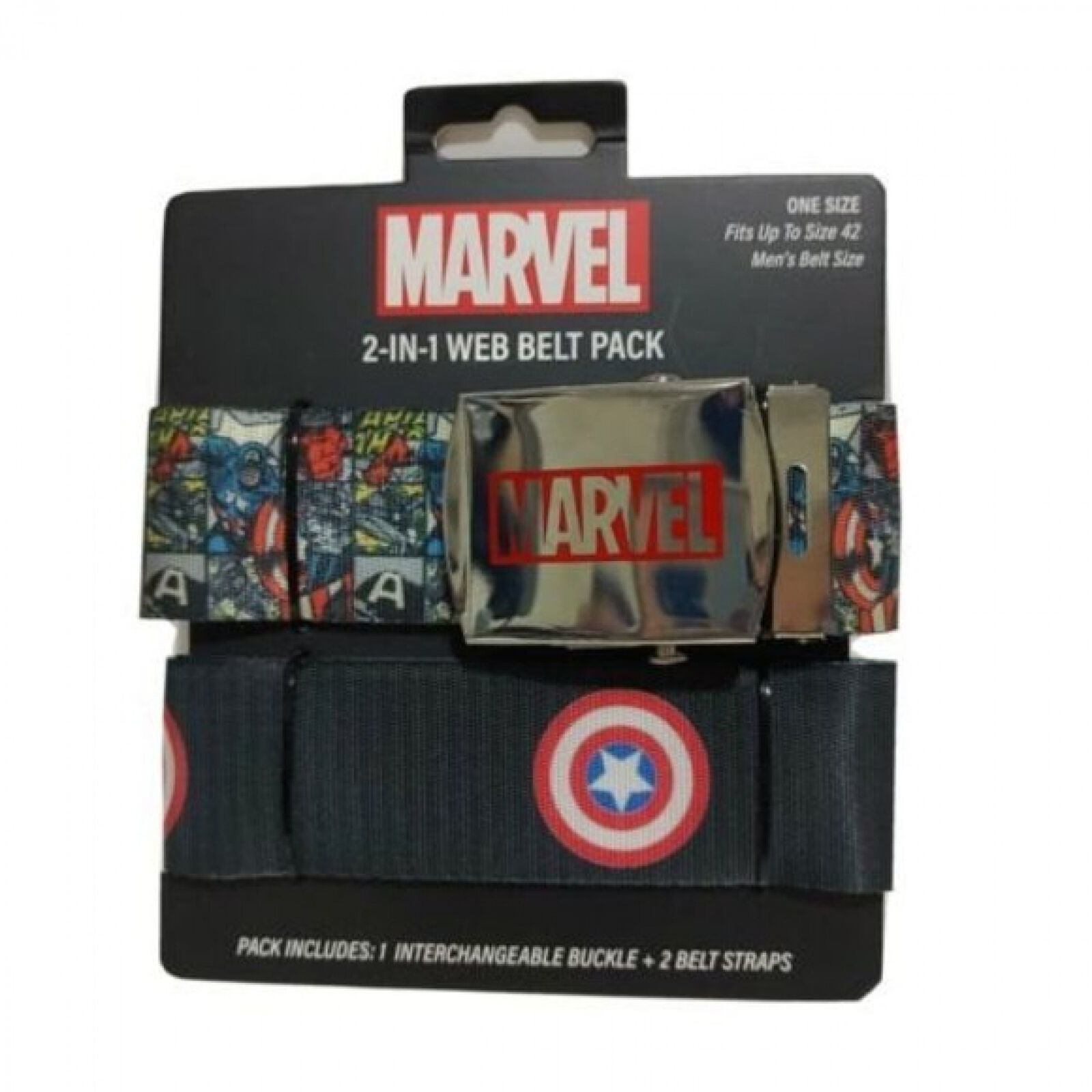 Captain America Marvel Retro Logo 2-in-1 Web Belt Pack Multi-Color - Belts
