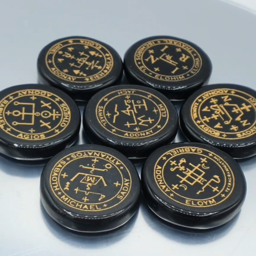 Archangel Meditation Set Engraved Sigils Gemstone Crystal Black ...