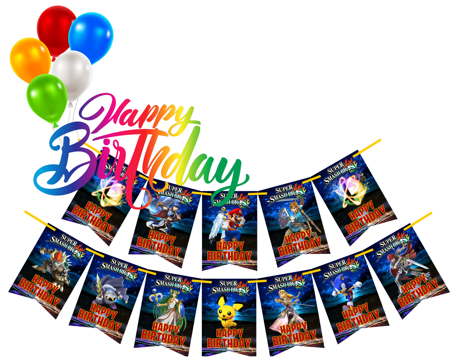 12 Super Smash Bros Inspired Birthday Party Rectangle Flags for Banner ...