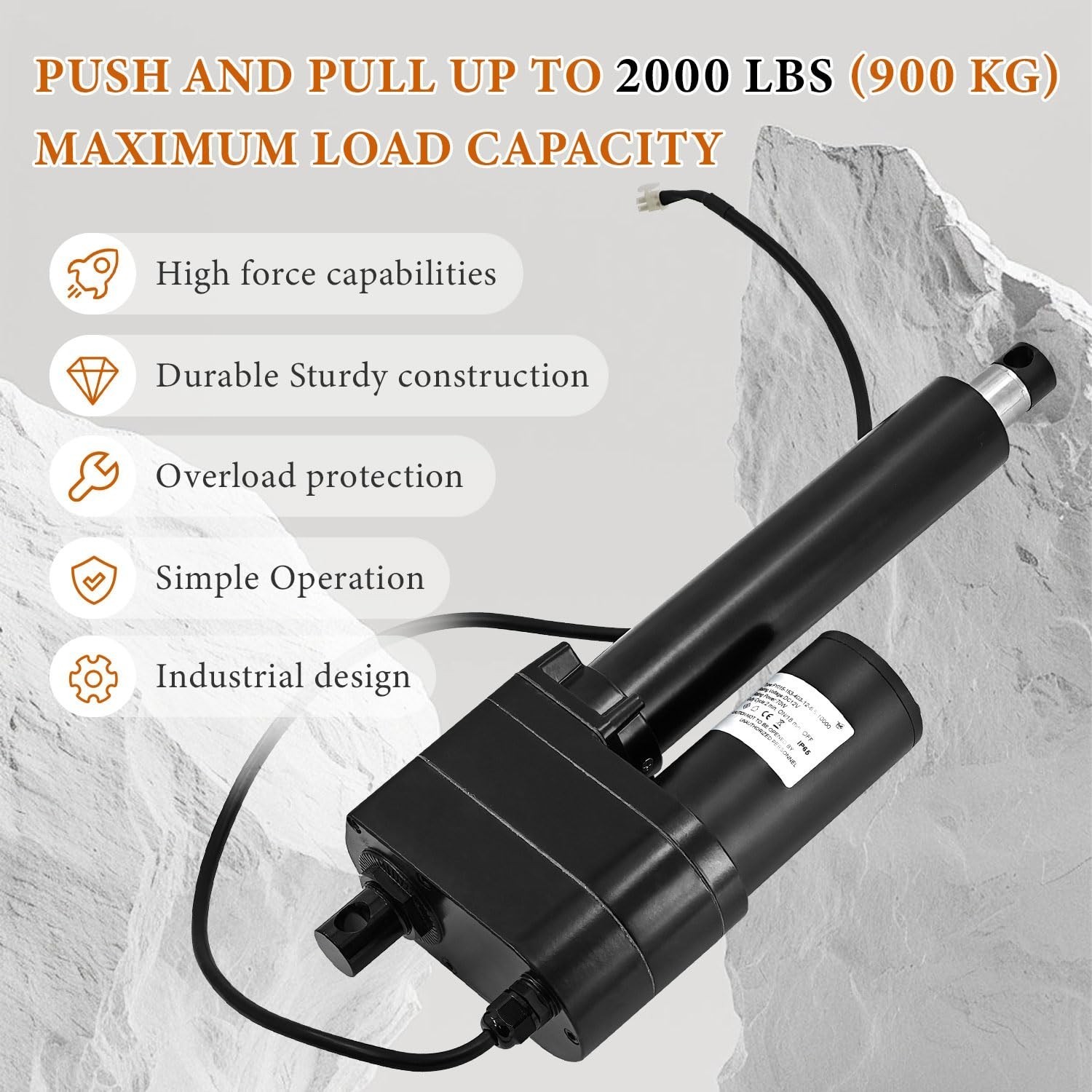6" High Force Linear Actuator 2000 lbs 12V Heavy Duty Linear Thruster ...