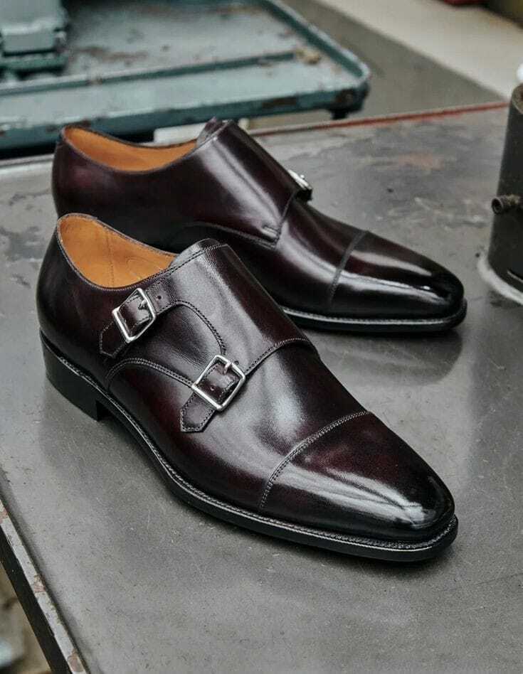New Handmade Men's Dark Brown Leather Cap Toe Double Monk Dress Formal ...