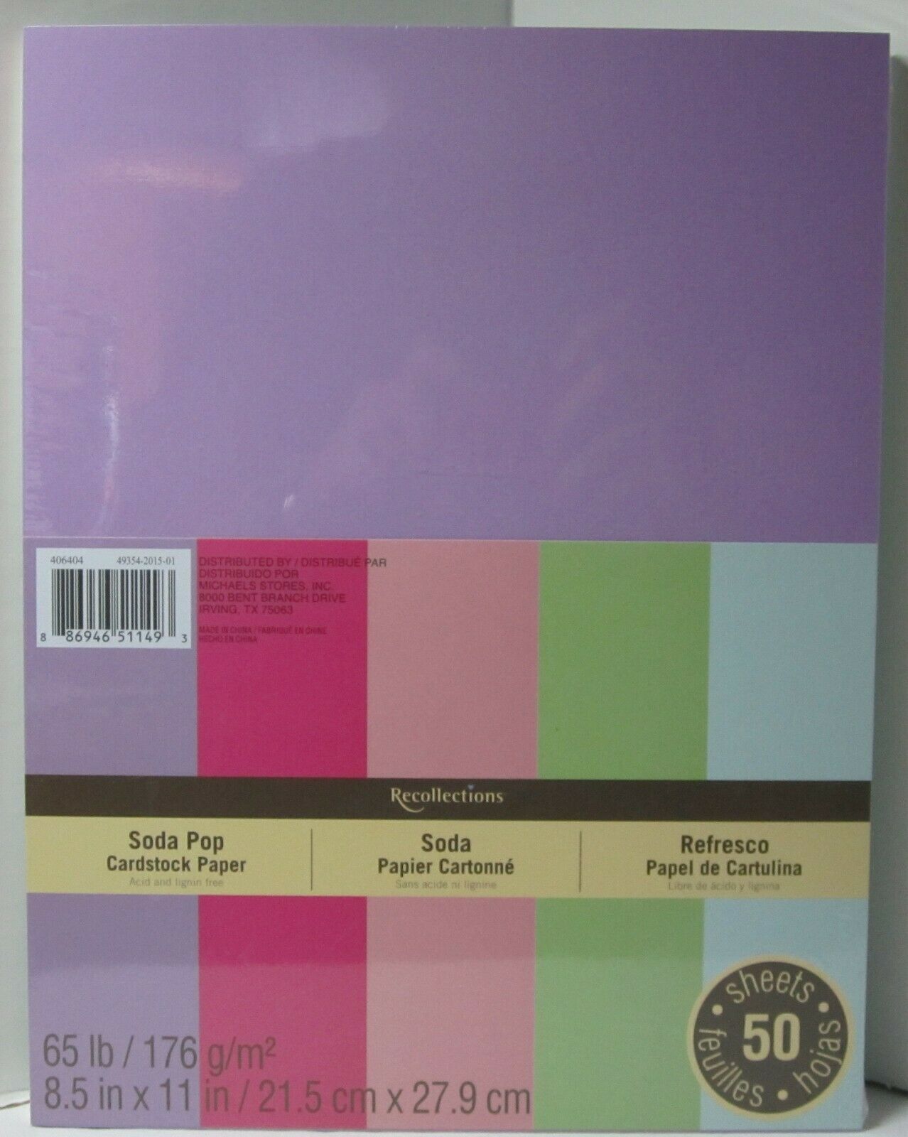 Recollections Cardstock Paper 8 1/2" x 11" 50 Sheets 65 lb 5 color SODA ...